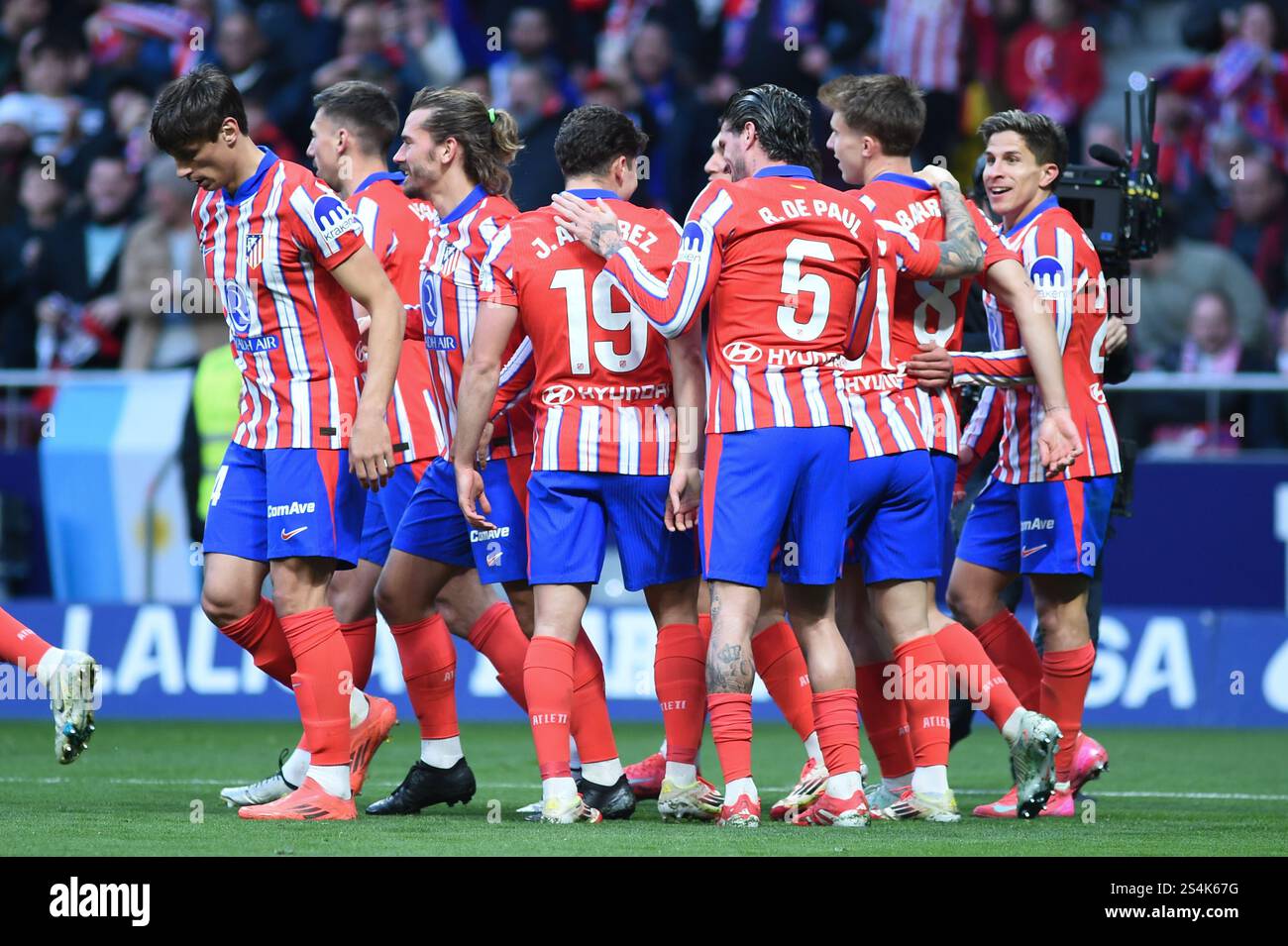 Madrid, Spain. 12th Jan, 2025. Players of Atletico de Madrid celebrate ...