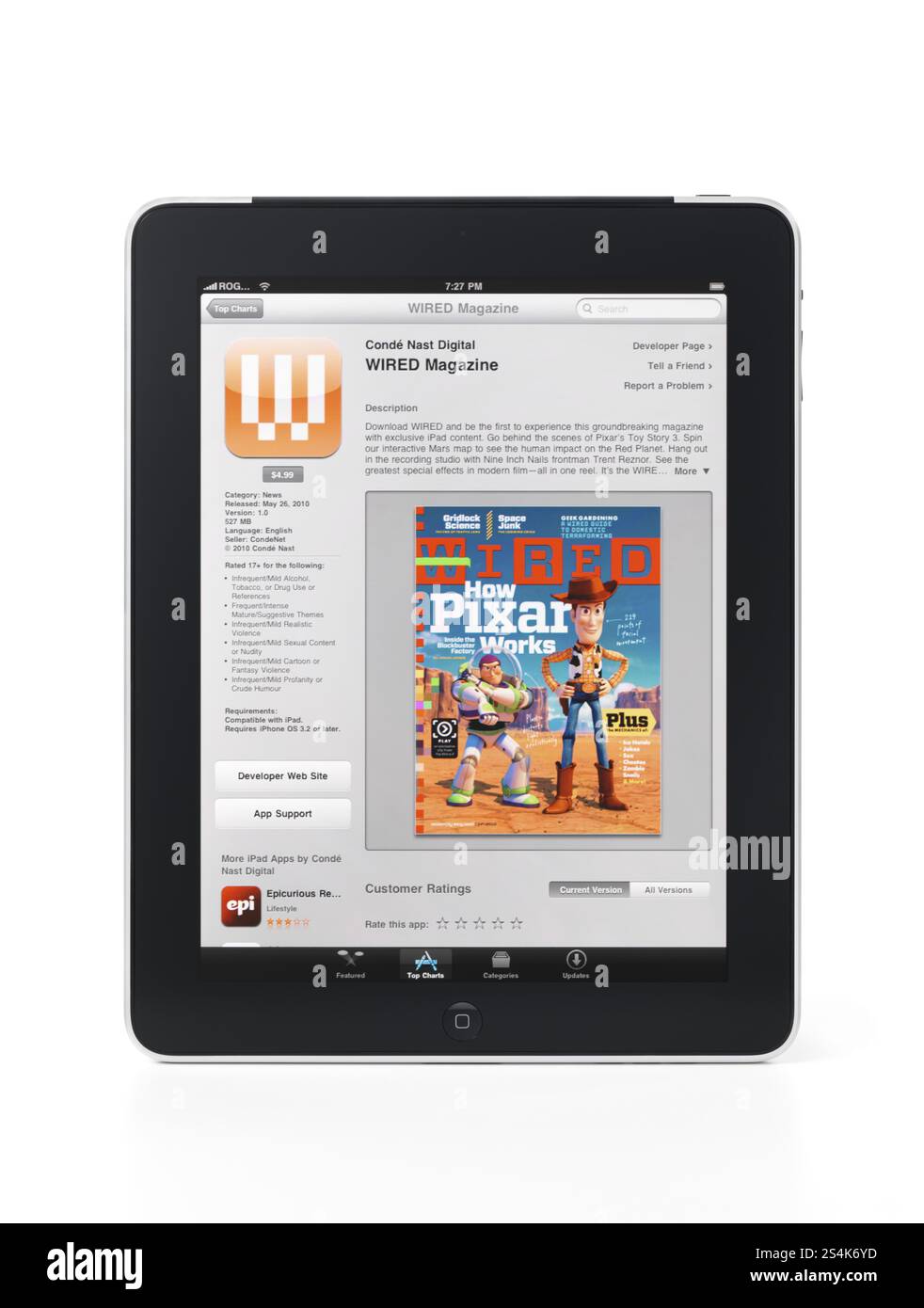 Apple iPad 3G tablet with WIRED magazine app on its display isolated on ...