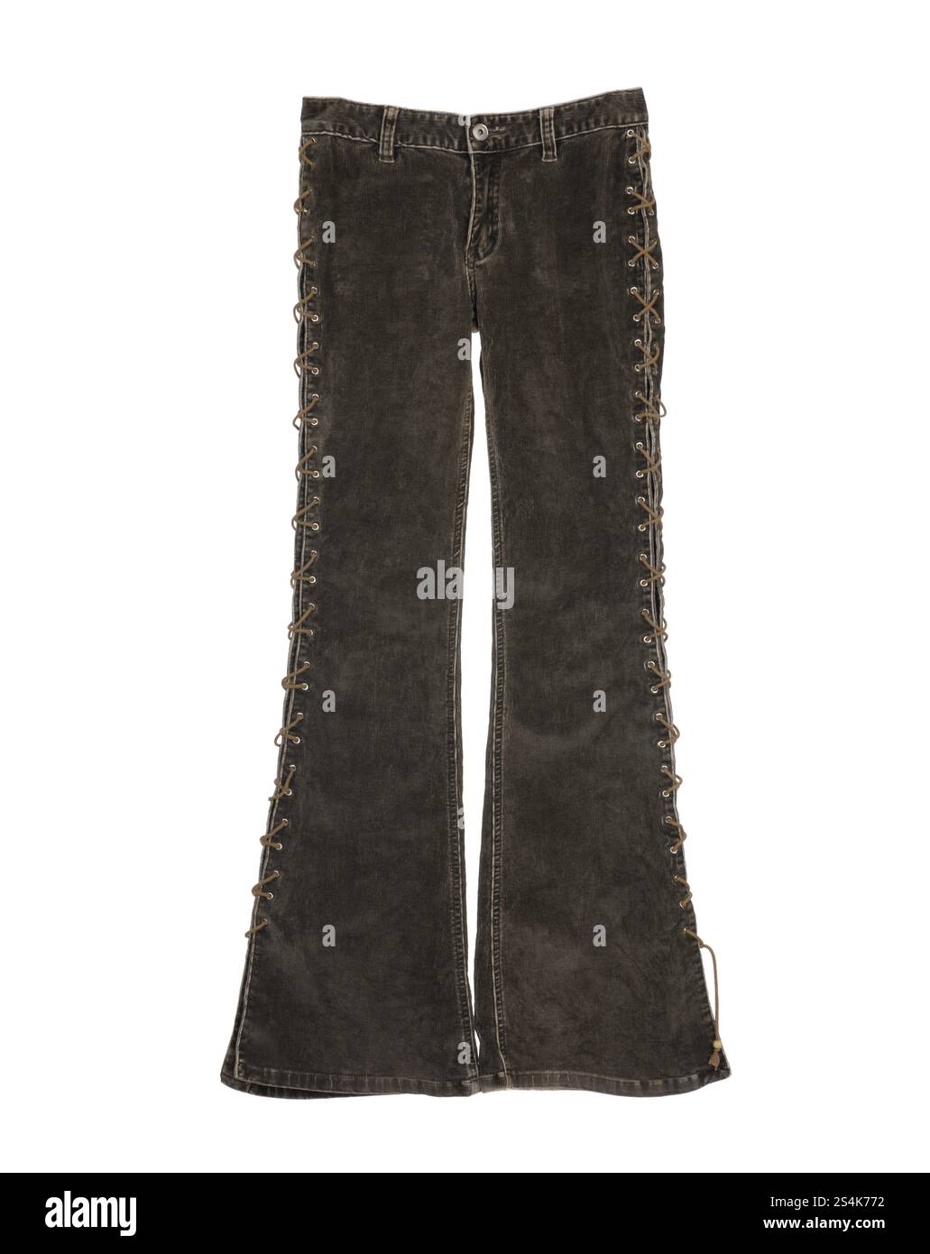 Vintage corduroy cowboy jeans with laces. Isolated on white background ...