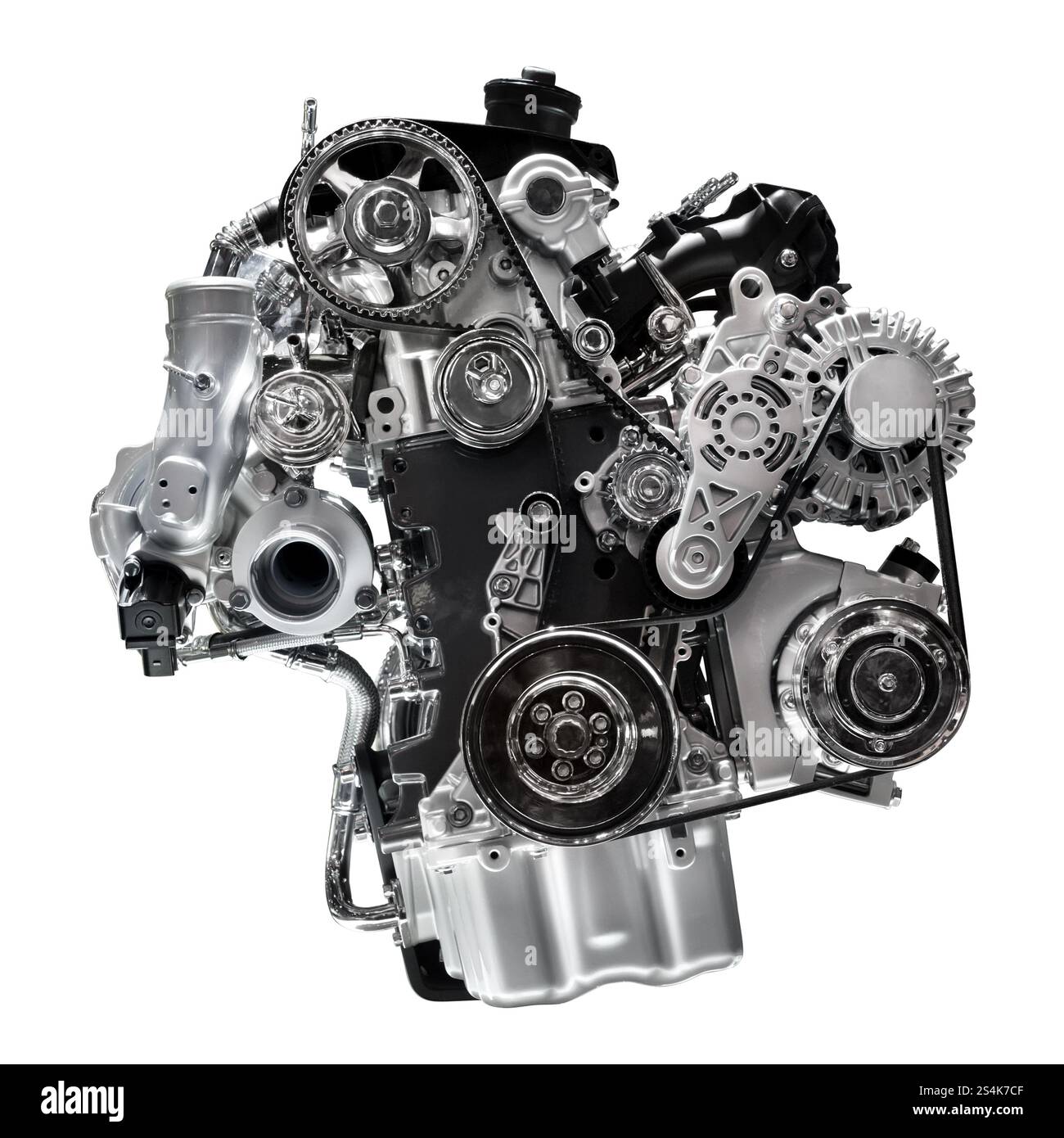 Shiny internal combustion car engine isolated on white background with ...