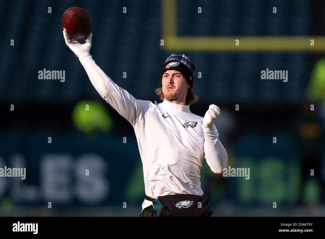 Philadelphia Eagle quarterback Kenny Pickett (7) throws the ball before ...