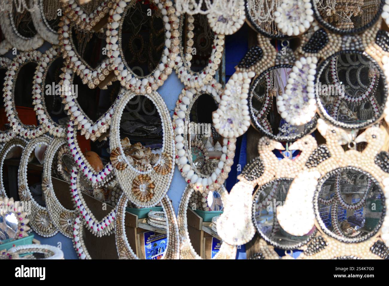 Madurai, South India, India, Asia, Decorative mirrors with shell frames ...