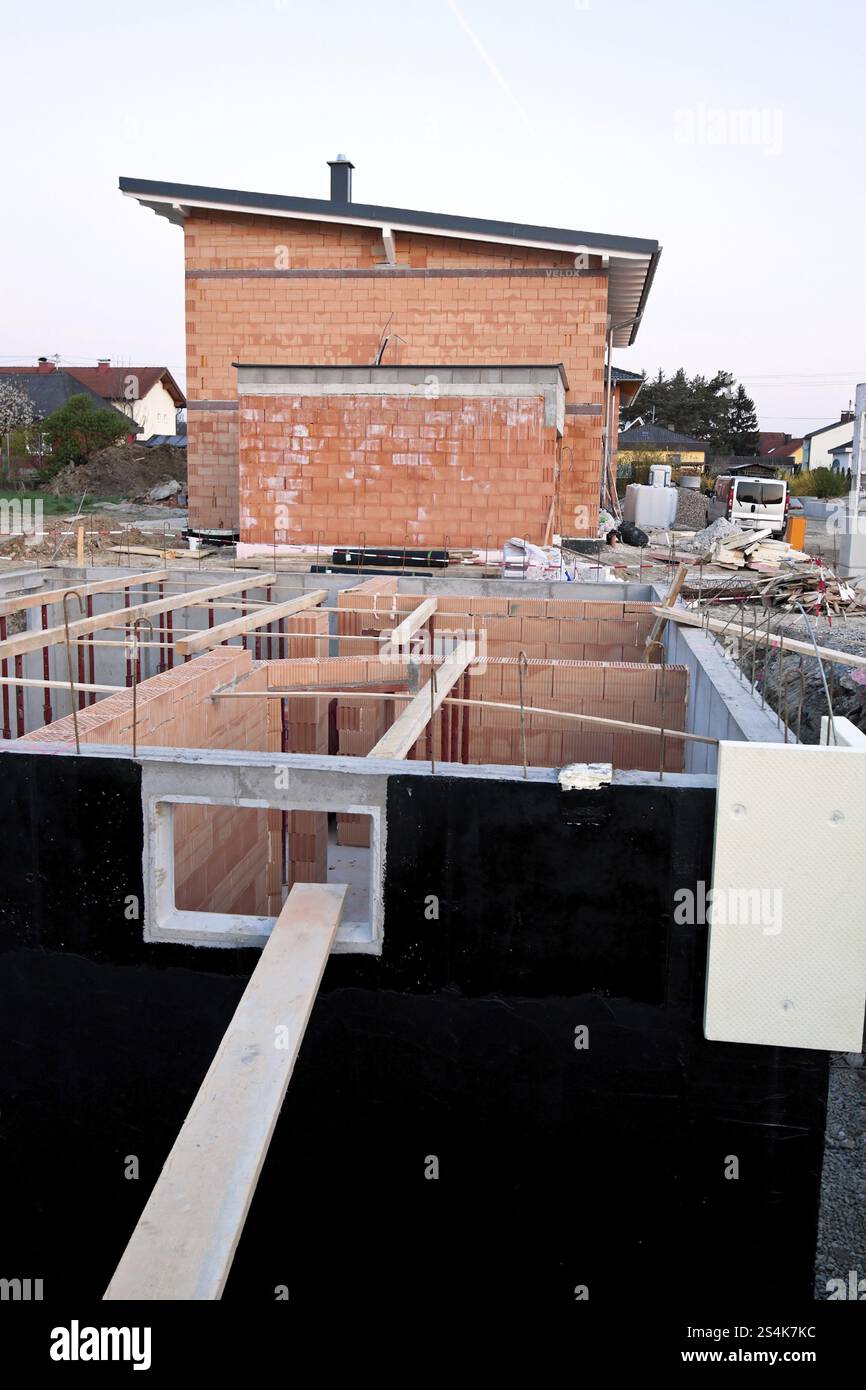 The basement construction of a residential house. Basement for a ...