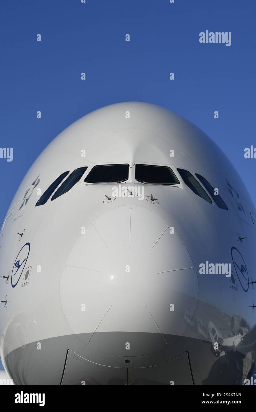 Lufthansa Airbus A380-800, cockpit with window and measuring sensors at ...