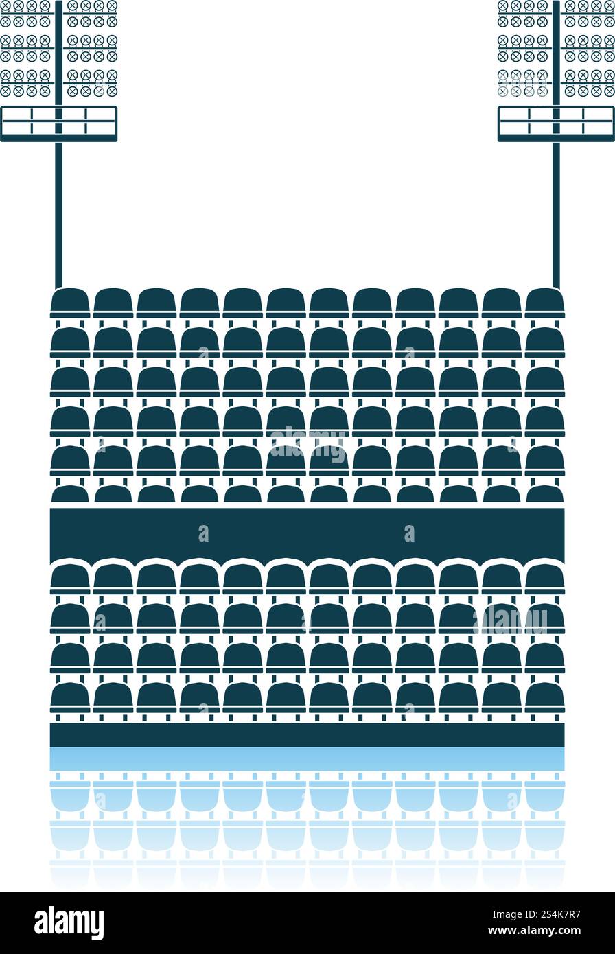 Stadium Tribune With Seats And Light Mast Icon. Shadow Reflection ...