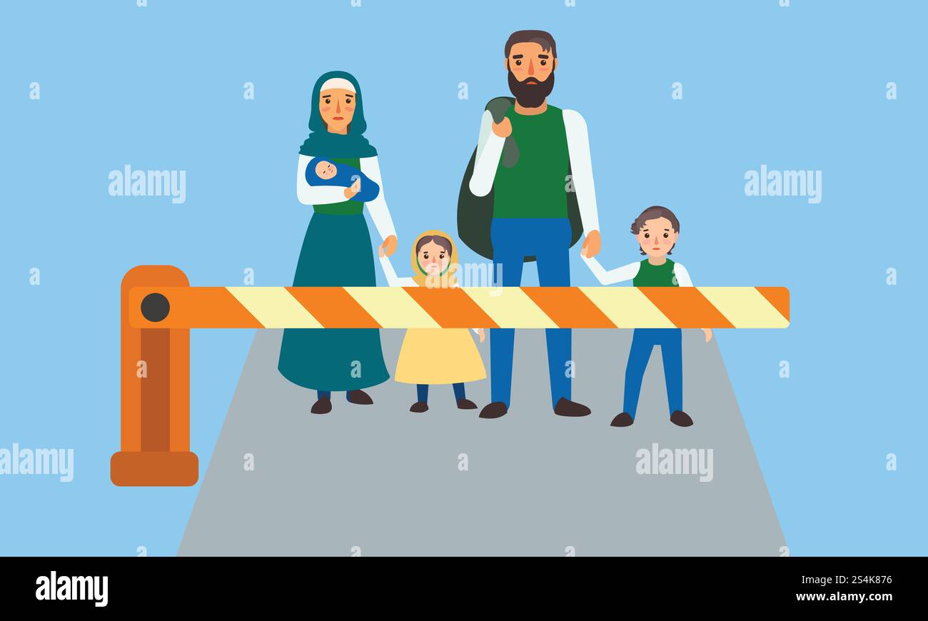 Immigrant people at border concept banner. Flat illustration of ...