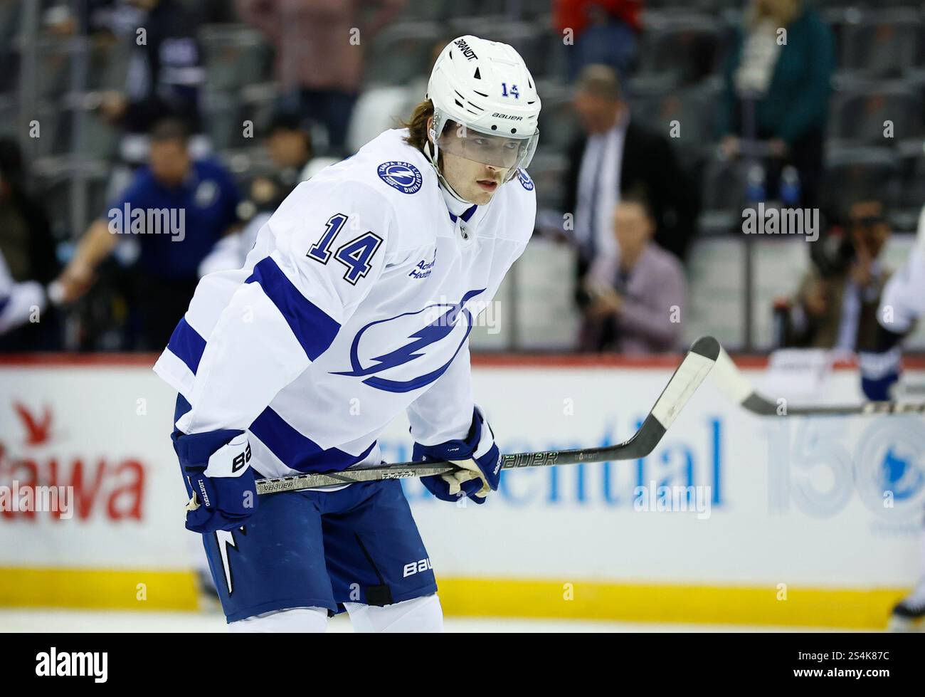 Tampa Bay Lightning center Conor Geekie (14) during warm up before an ...
