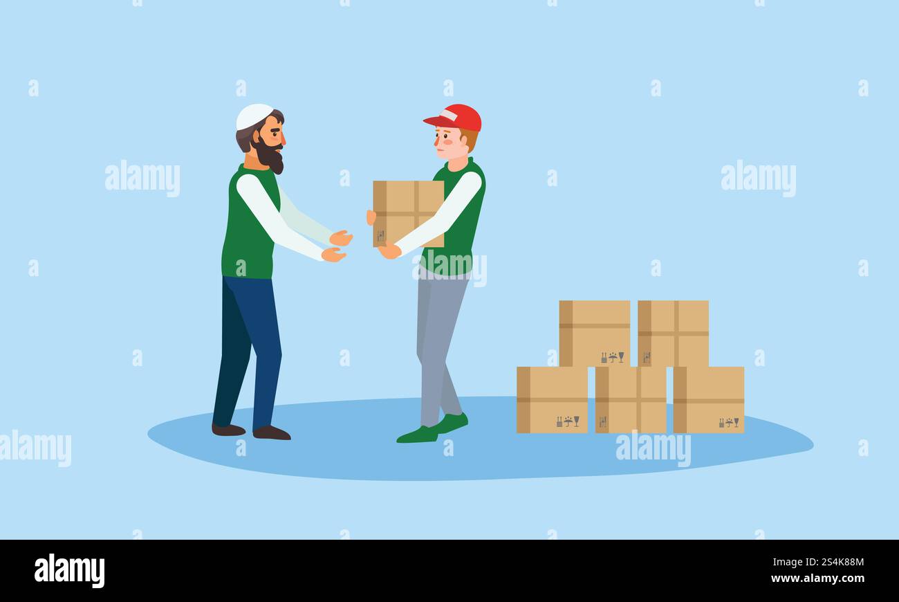 Humanitarian help boxes concept banner. Flat illustration of ...