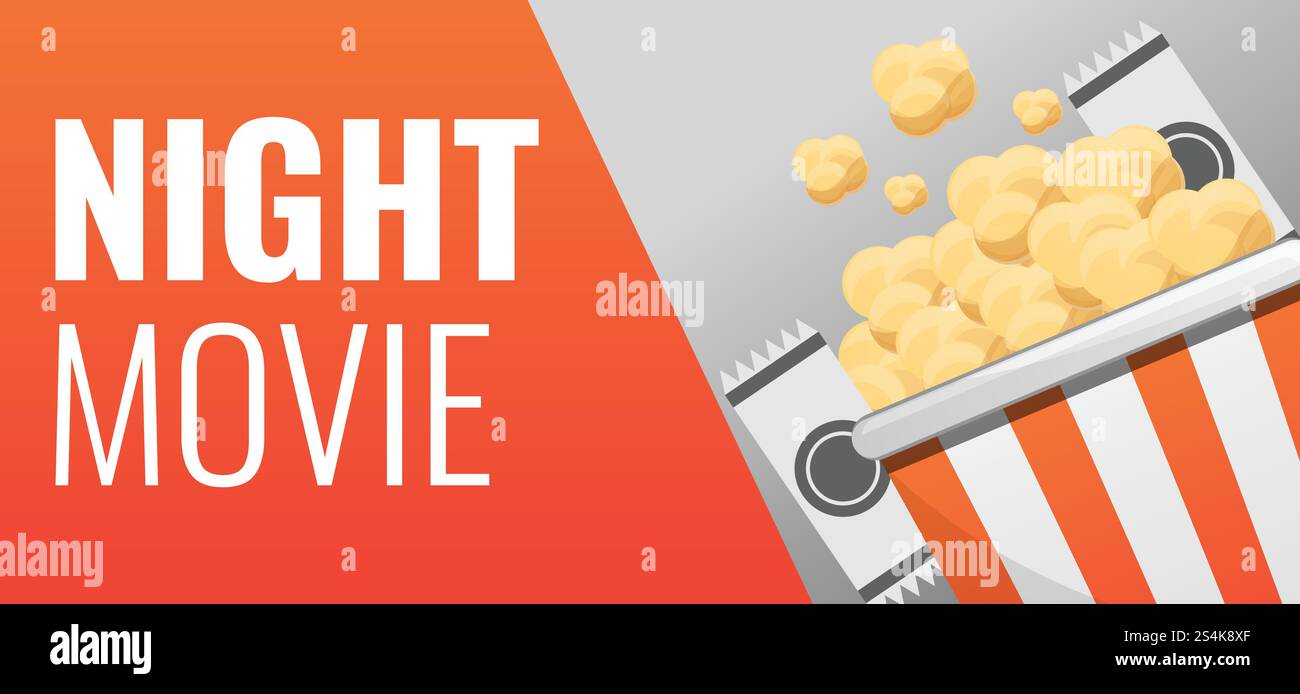Popcorn night movie concept banner. Cartoon illustration of popcorn ...