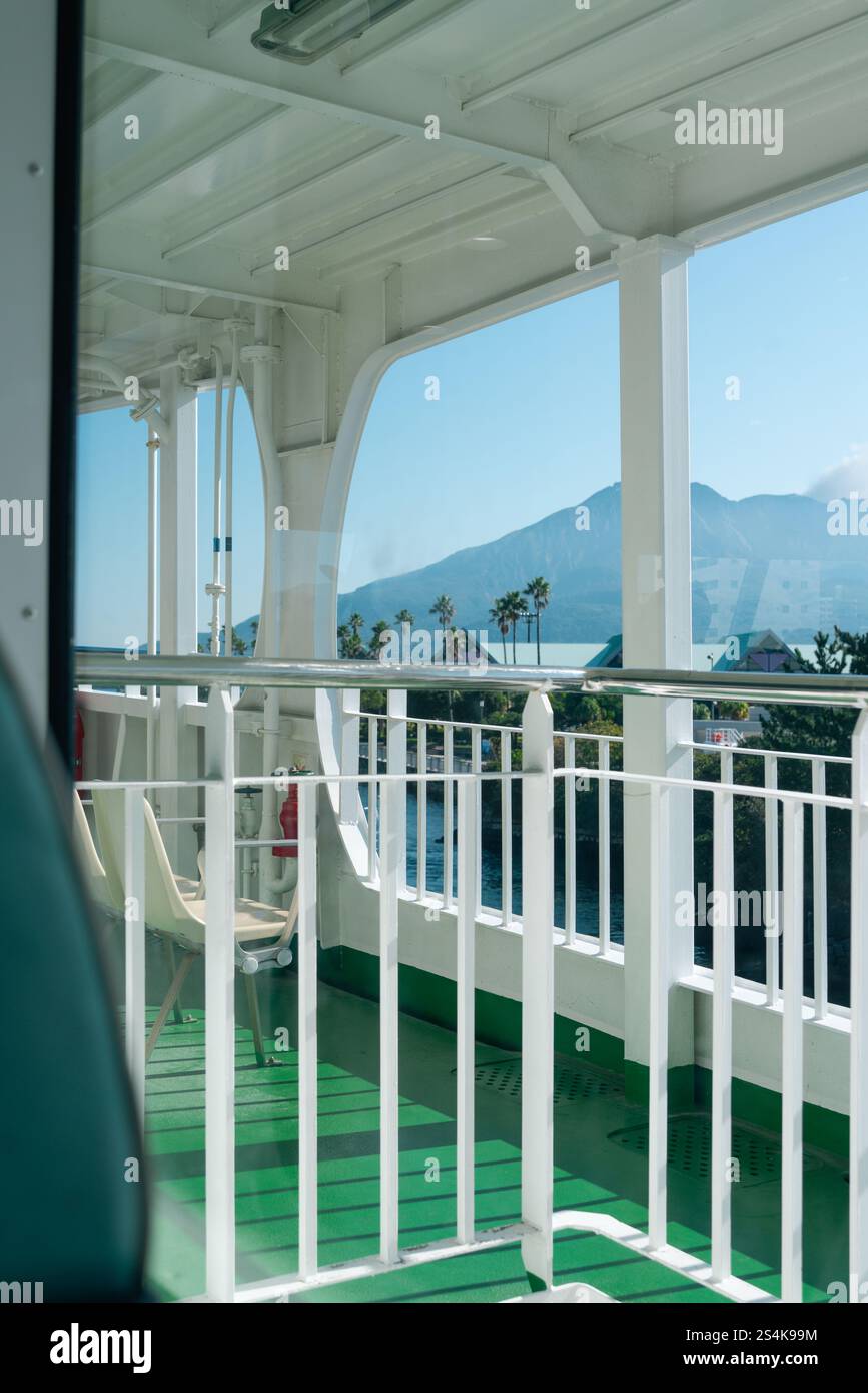 View of Sakurajima volcano island from ferry in Kagoshima, Japan Stock ...