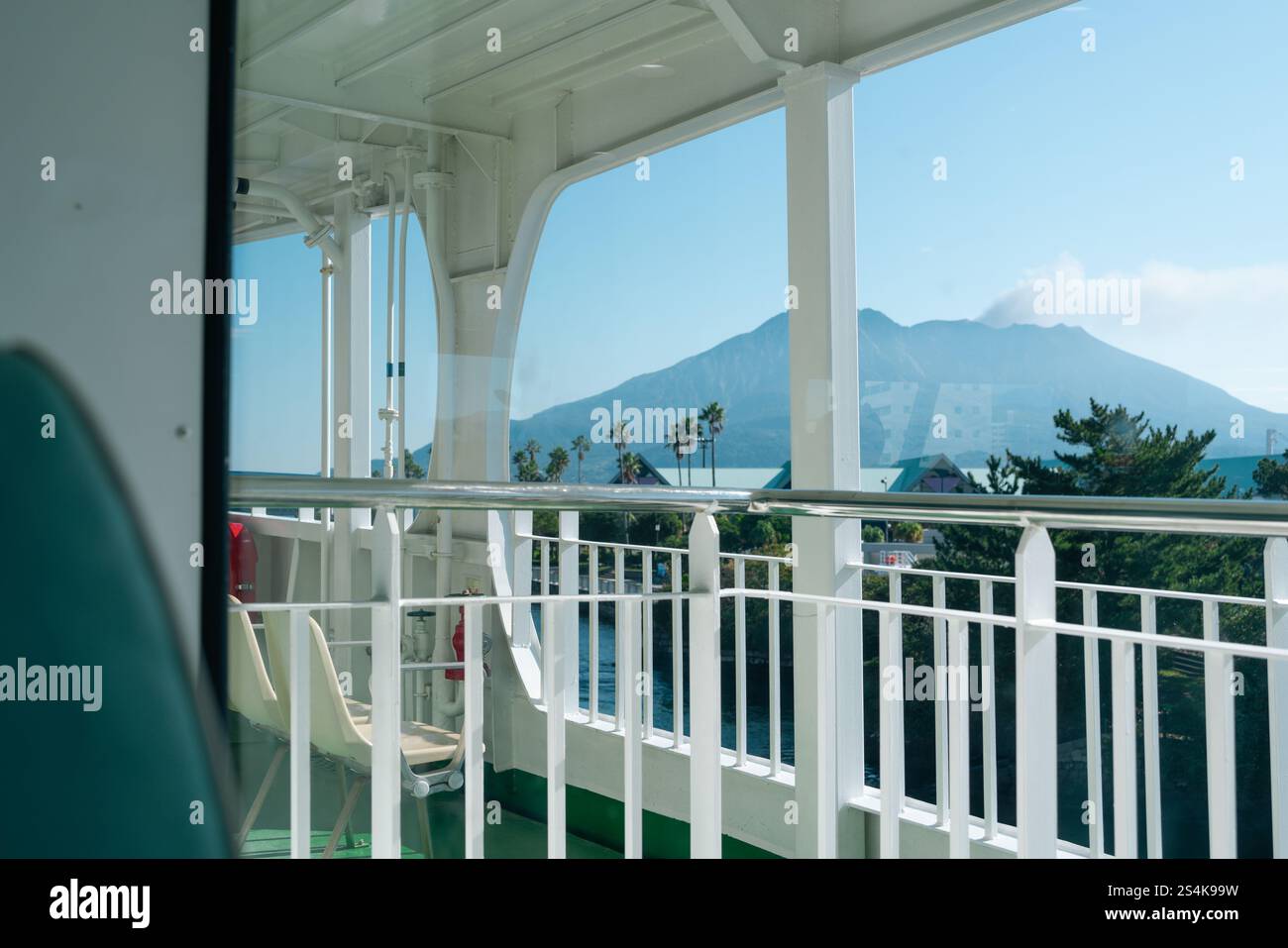 View of Sakurajima volcano island from ferry in Kagoshima, Japan Stock ...