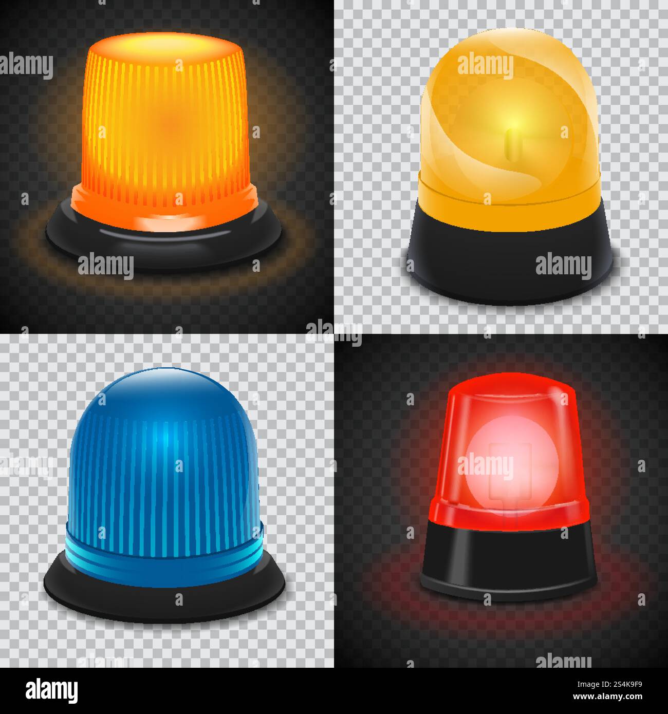 Attention flasher icon set. Realistic set of attention flasher vector ...