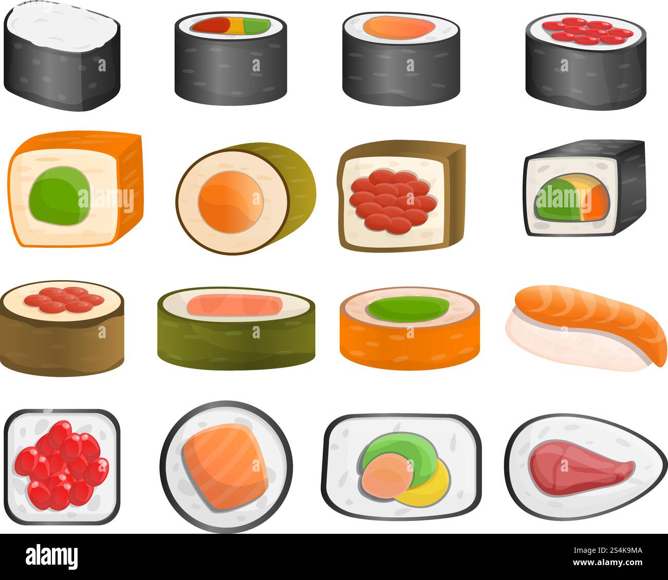 Sushi roll icon set. Cartoon set of sushi roll vector icons for web ...