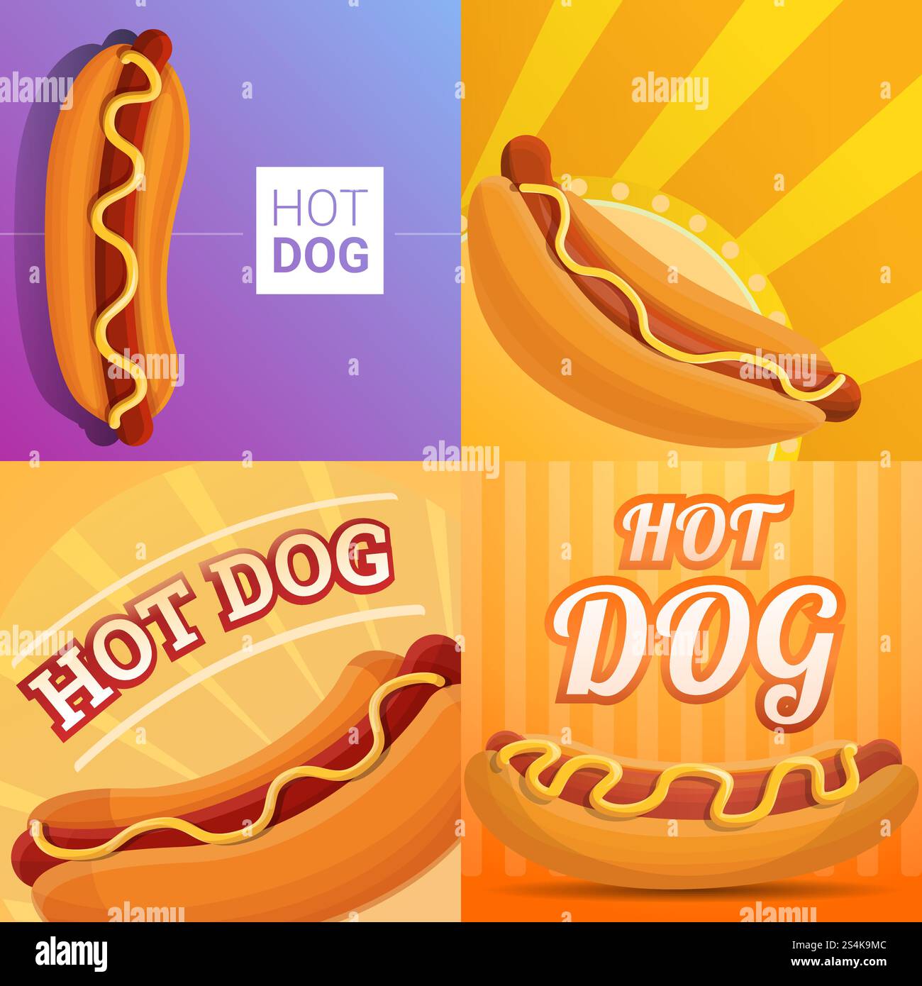 Fresh hot dog banner set. Cartoon illustration of fresh hot dog vector ...