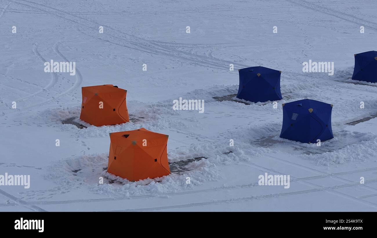 BARKOL, CHINA - JANUARY 12, 2025 - Camping tents are seen in a snowy ...