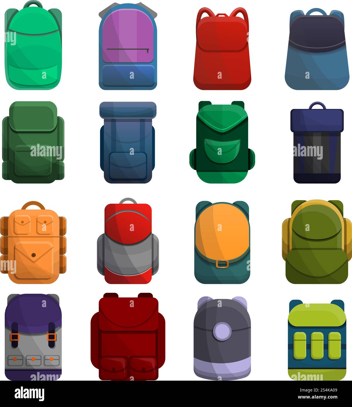 Backpack icon set. Cartoon set of backpack vector icons for web design ...