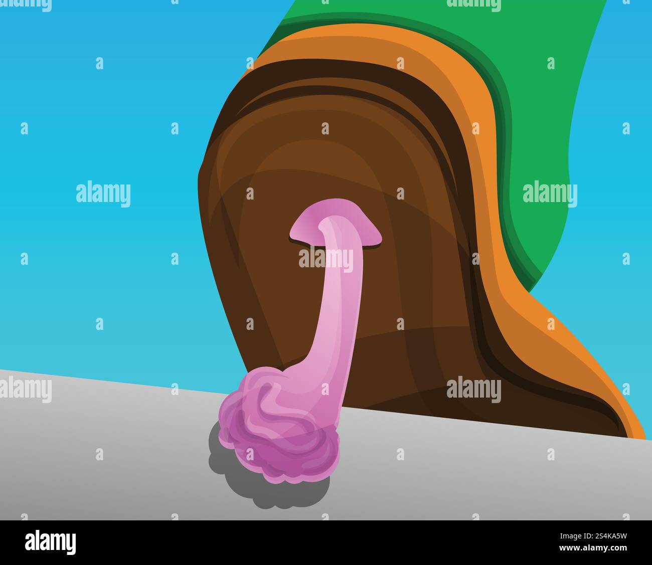 Bubble gum on heel shoe concept background. Cartoon illustration of ...