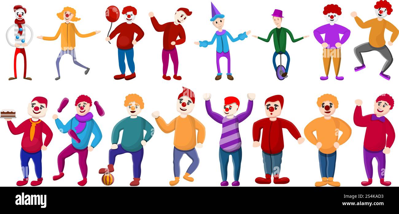 Clown icons set. Cartoon set of clown vector icons for web design ...