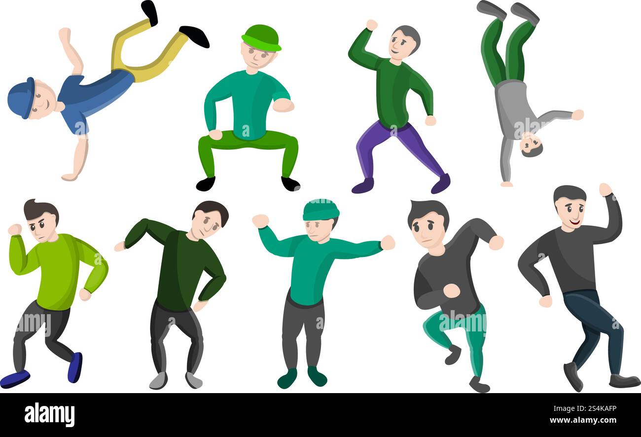 Hiphop dance icons set. Cartoon set of hiphop dance vector icons for ...