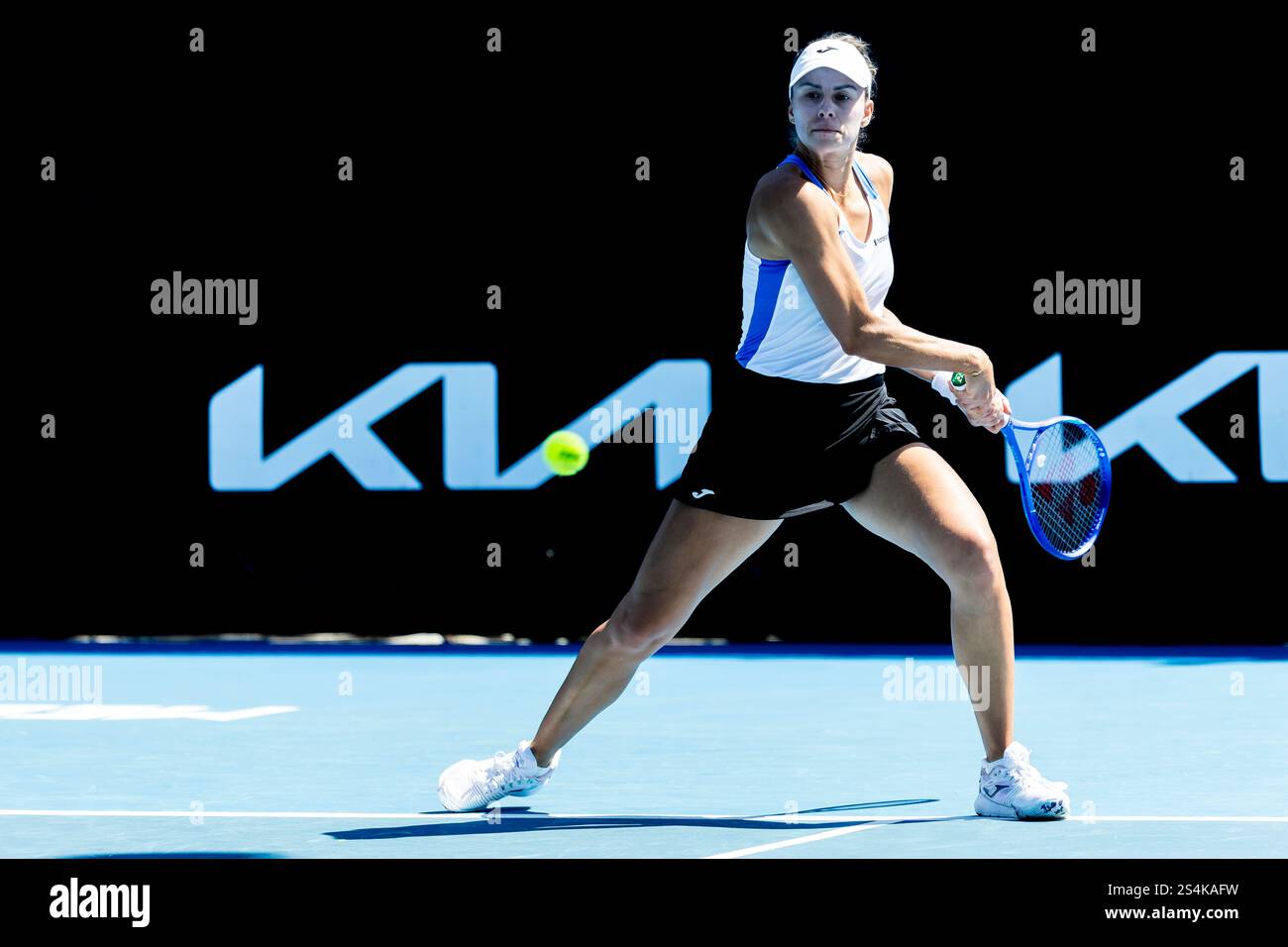 MELBOURNE, VIC - JANUARY 13: Magda Linette of Poland in action during ...