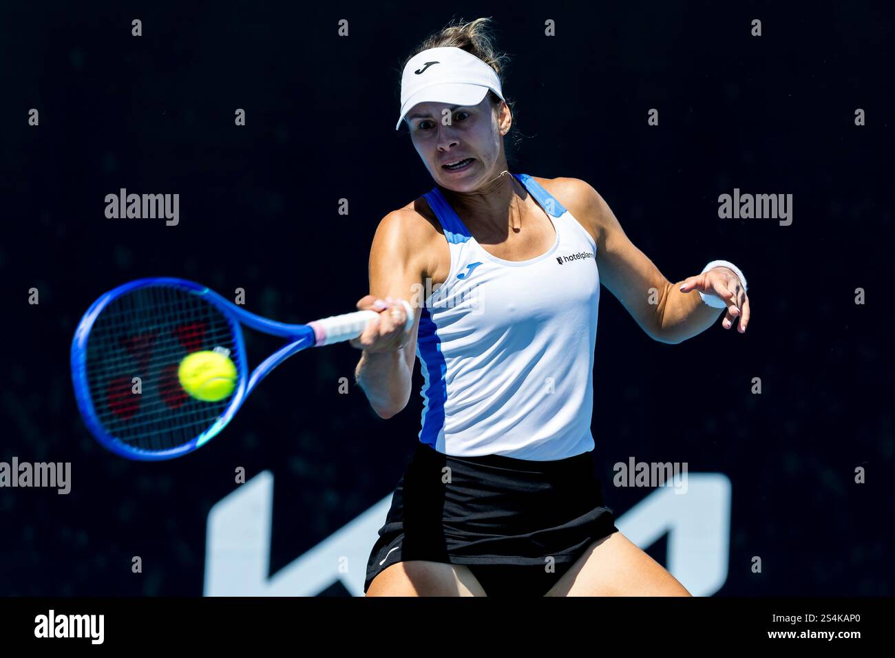 MELBOURNE, VIC - JANUARY 13: Magda Linette of Poland in action during ...