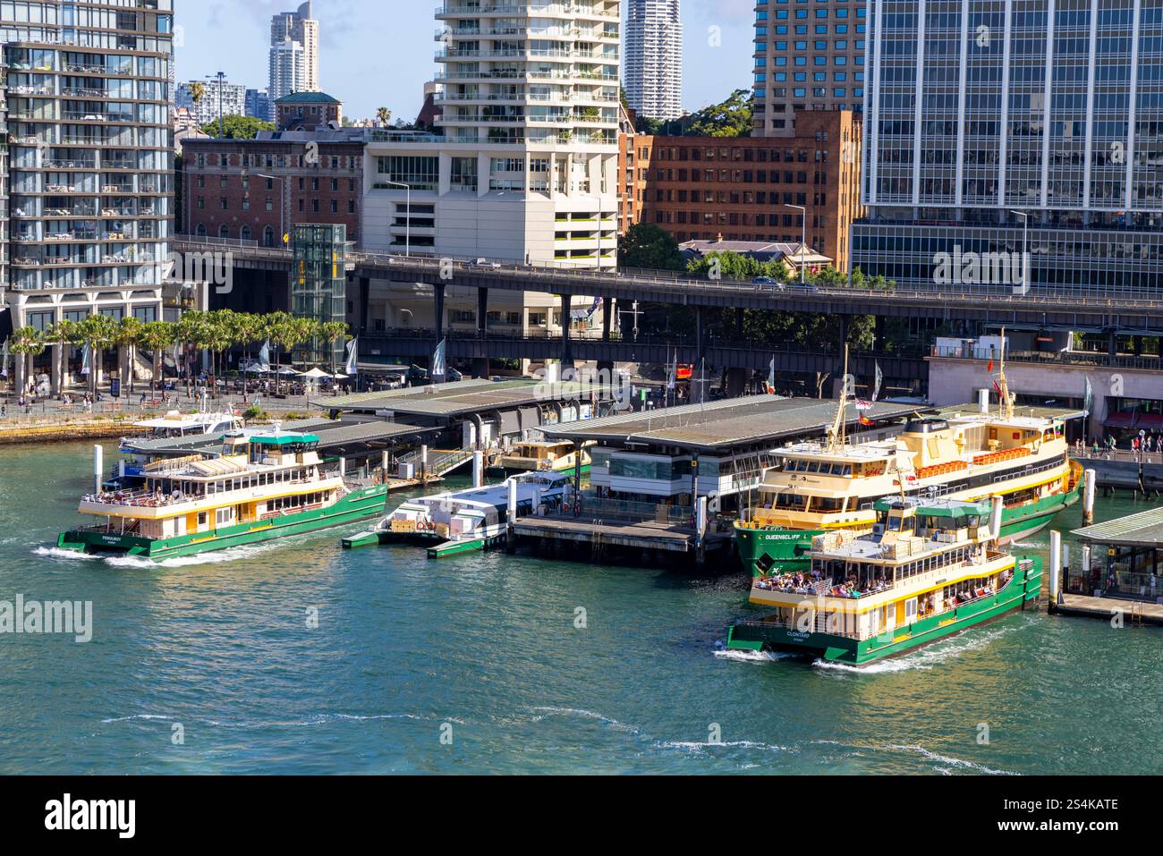 Sydney Circular Quay ferry terminal on the harbour with Sydney ferry ...