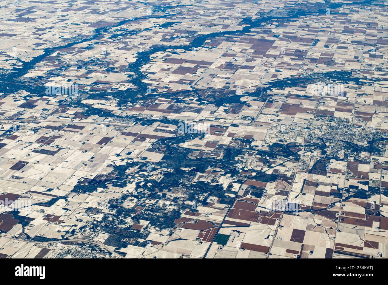Aerial view of small towns and farmland in Iowa near Waterloo Stock ...