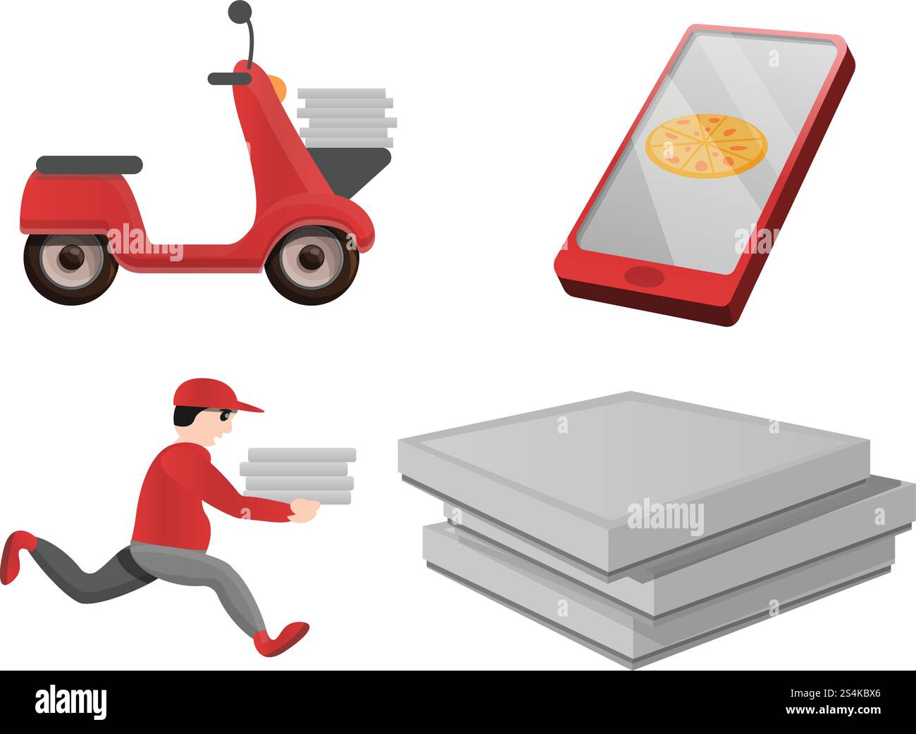 Pizza delivery icons set. Cartoon set of pizza delivery vector icons ...
