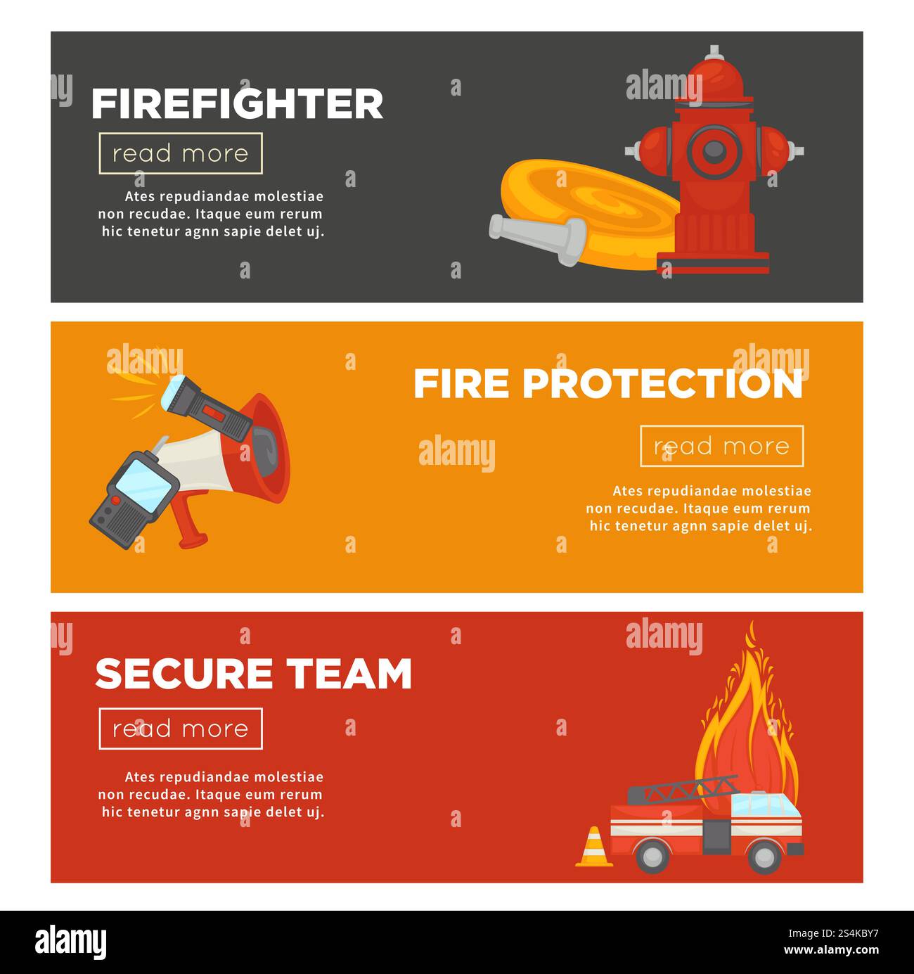 Fire protection and firefighter team of fire security web banners flat ...