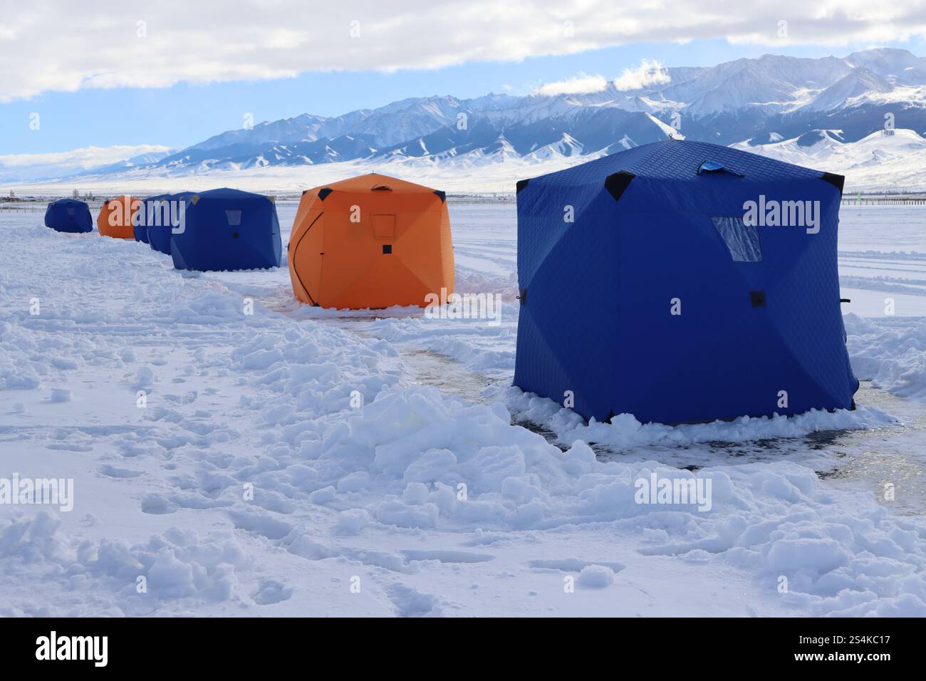 BARKOL, CHINA - JANUARY 12, 2025 - Camping tents are seen in a snowy ...