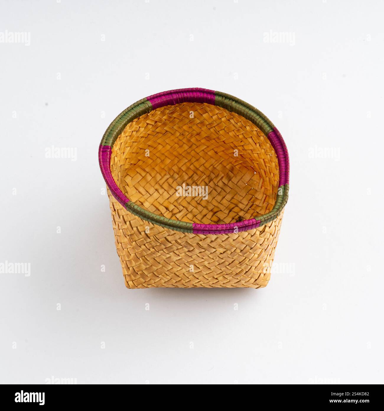 Rustic Storage Basket with Colorful Rim – Traditional Handwoven Craft ...