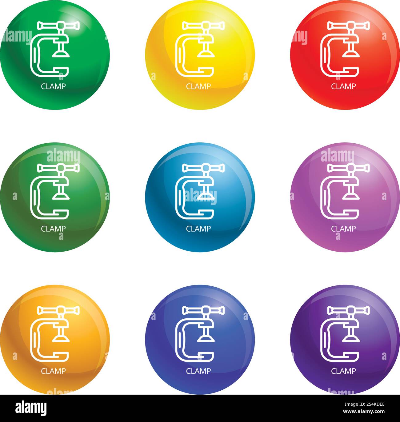 Metal clamp icons vector 9 color set isolated on white background for ...