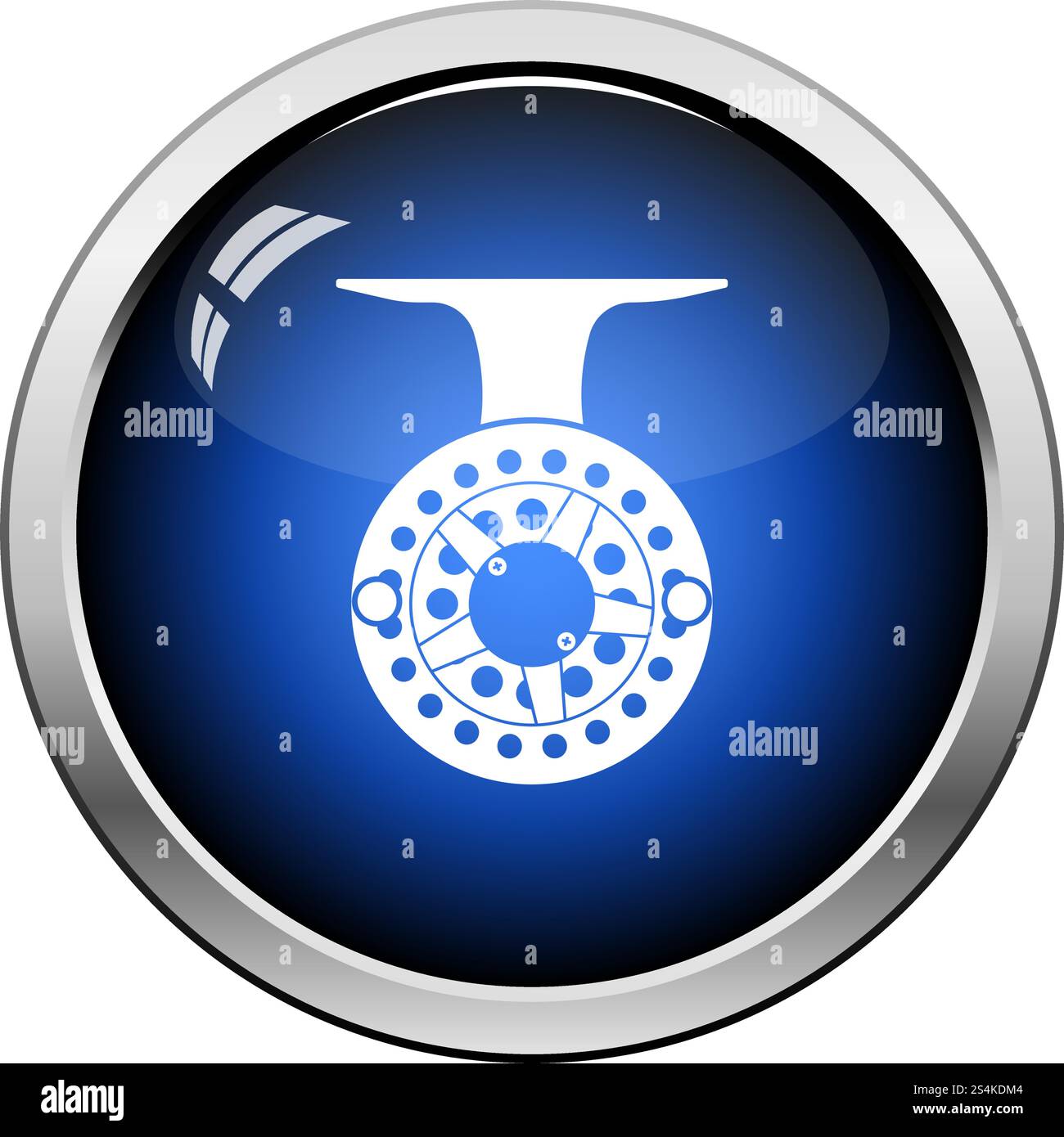 Icon Of Fishing Reel. Glossy Button Design. Vector Illustration Stock ...