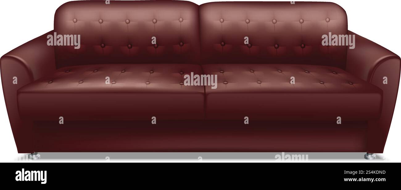 Leather brown sofa icon. Realistic illustration of leather brown sofa ...