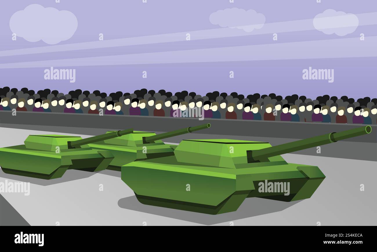 Parade of military tank concept banner. Cartoon illustration of parade ...