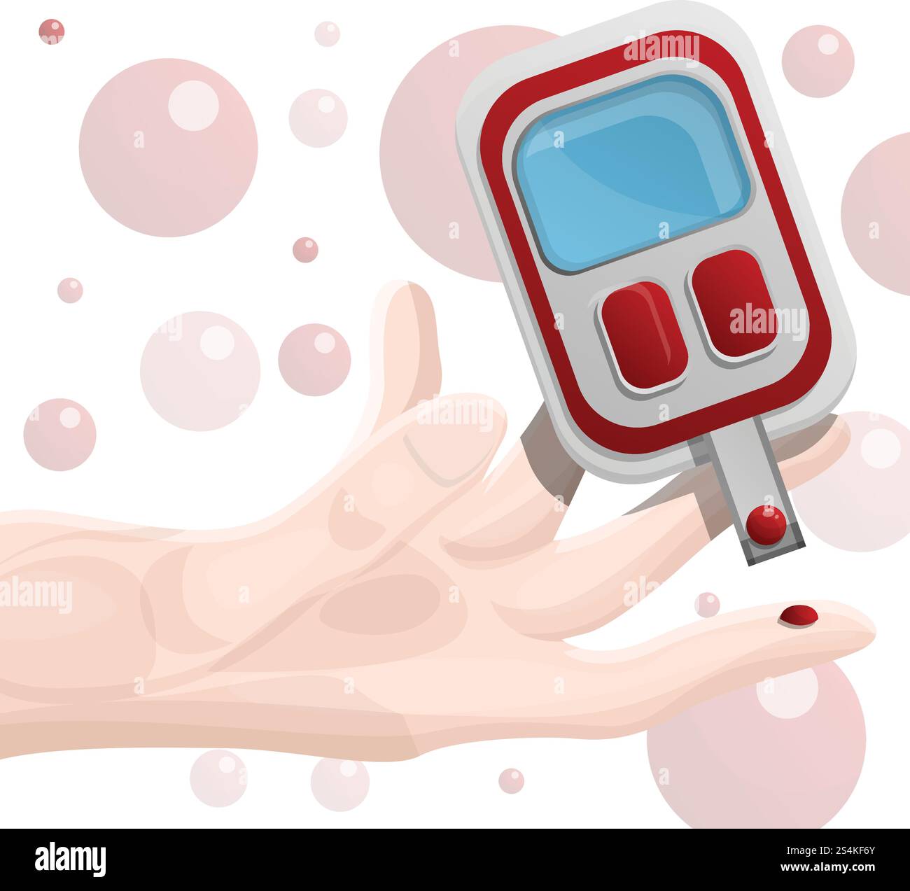 Glucose meter finger blood concept background. Cartoon illustration of ...