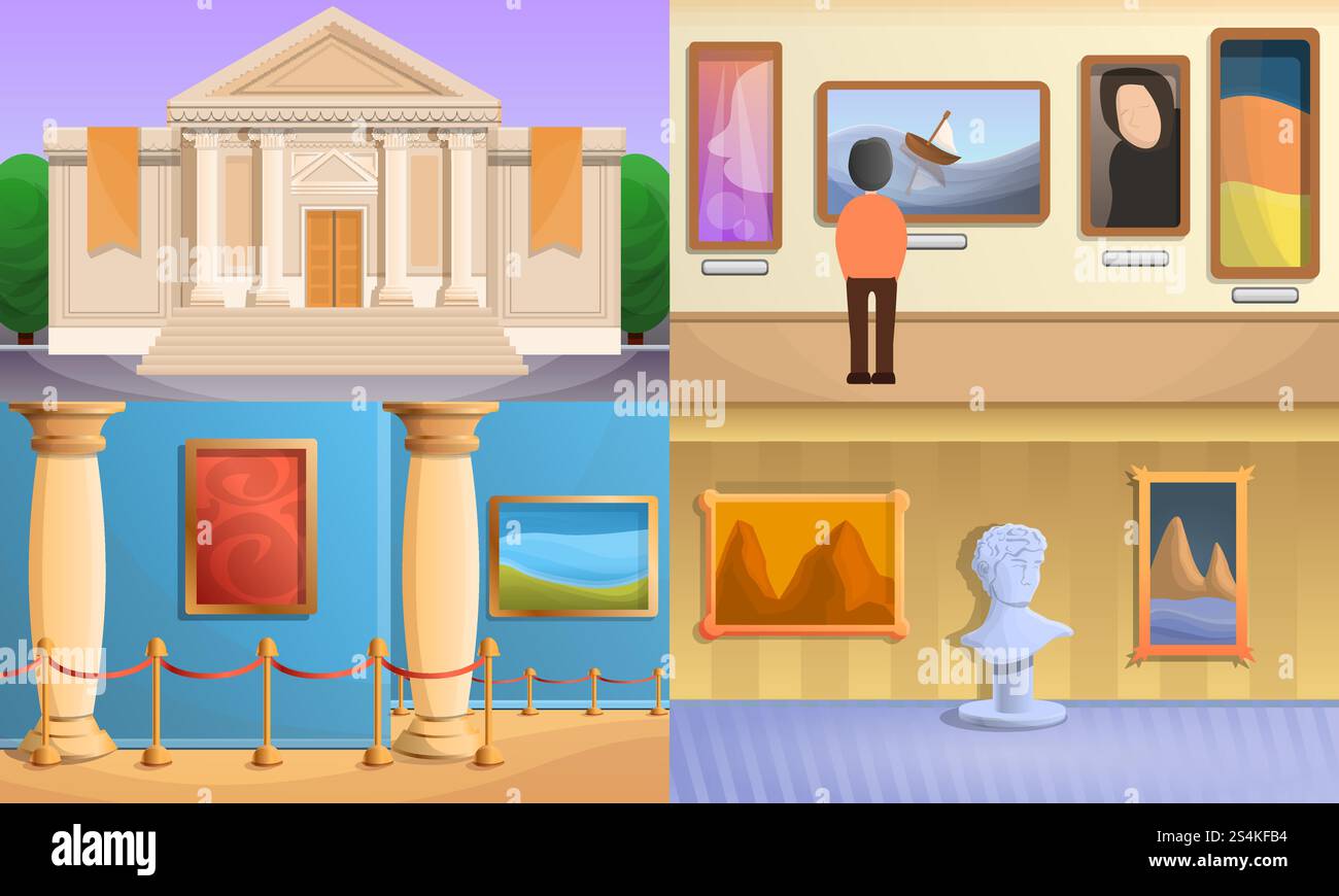 Museum banner set. Cartoon illustration of museum vector banner set for ...
