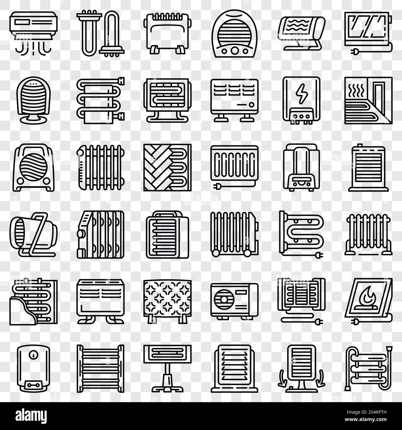 Electric heater icon set. Outline set of electric heater vector icons for web design. Electric ...