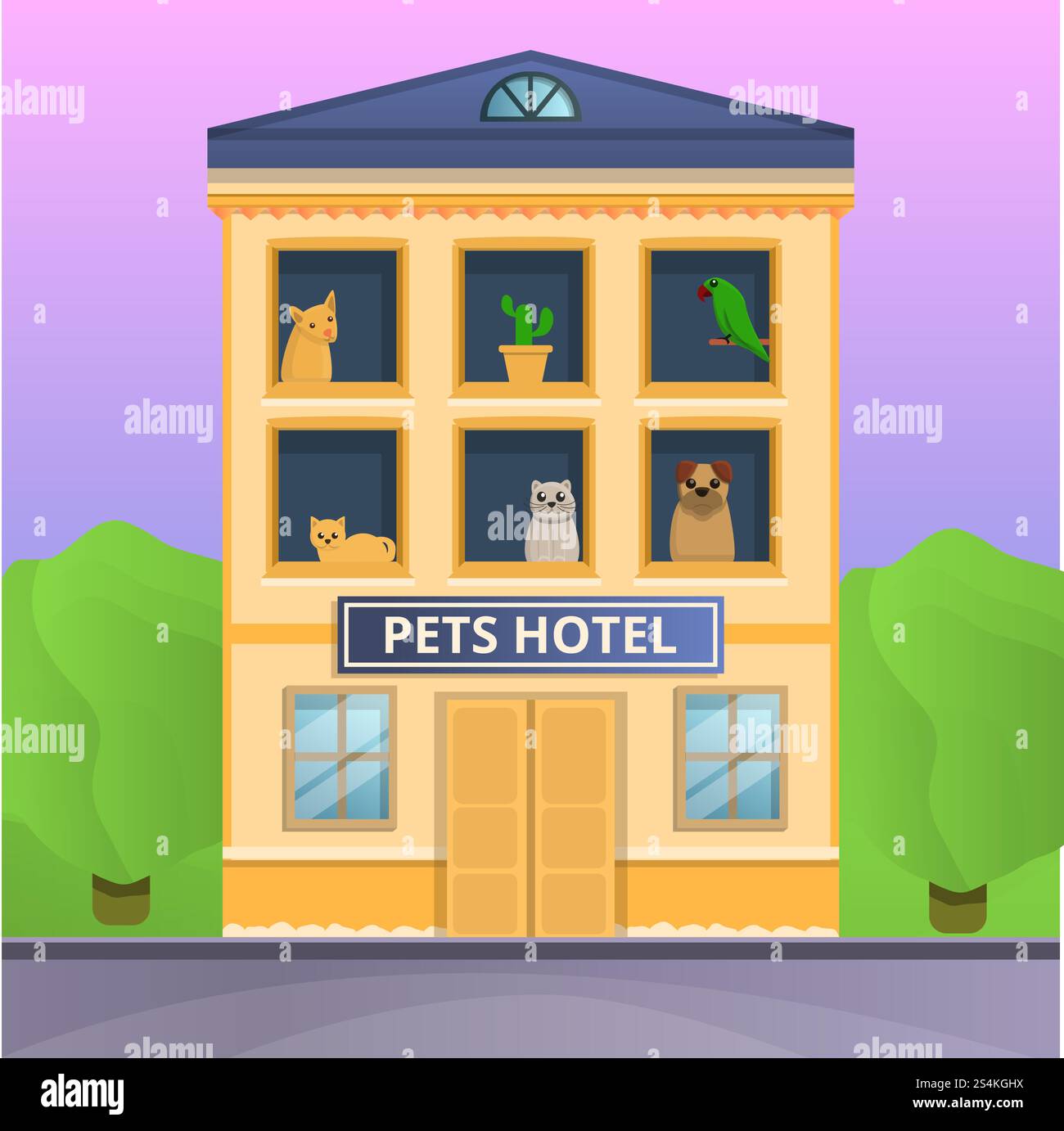Pets hotel concept banner. Cartoon illustration of pets hotel vector ...