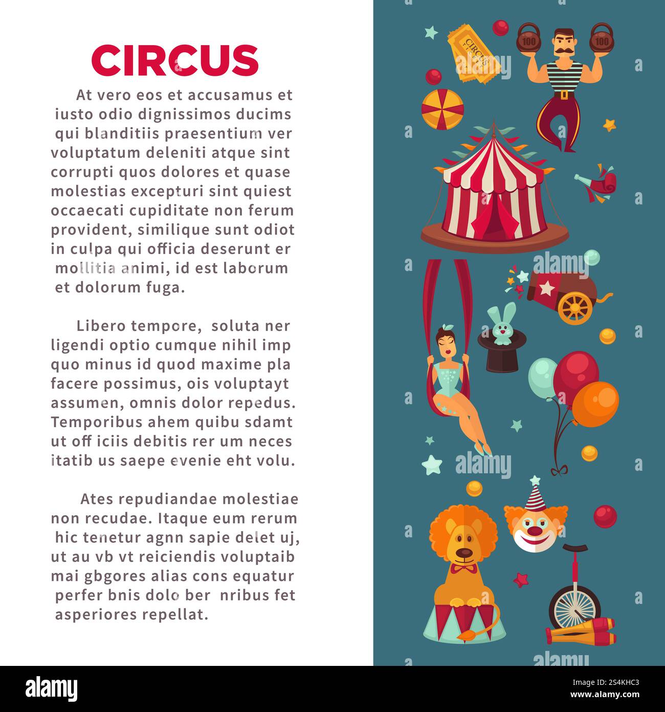 Amazing circus promo poster with participants of show and equipment ...