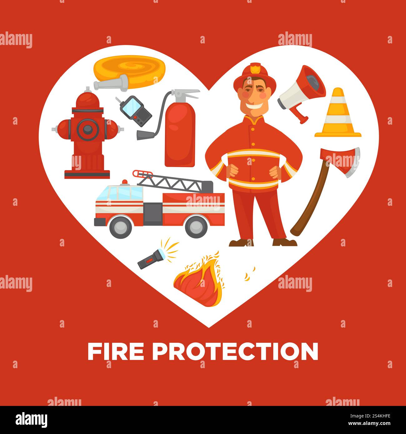Firefighting and fire protection poster of extinguishing equipment ...