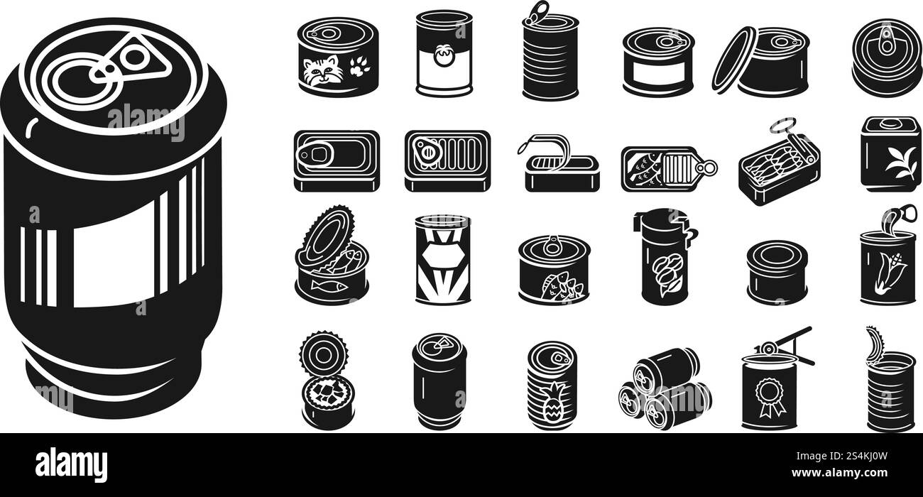 Tin can icons set. Simple set of tin can vector icons for web design on ...