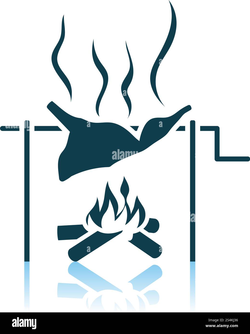 Roasting Meat On Fire Icon. Shadow Reflection Design. Vector ...