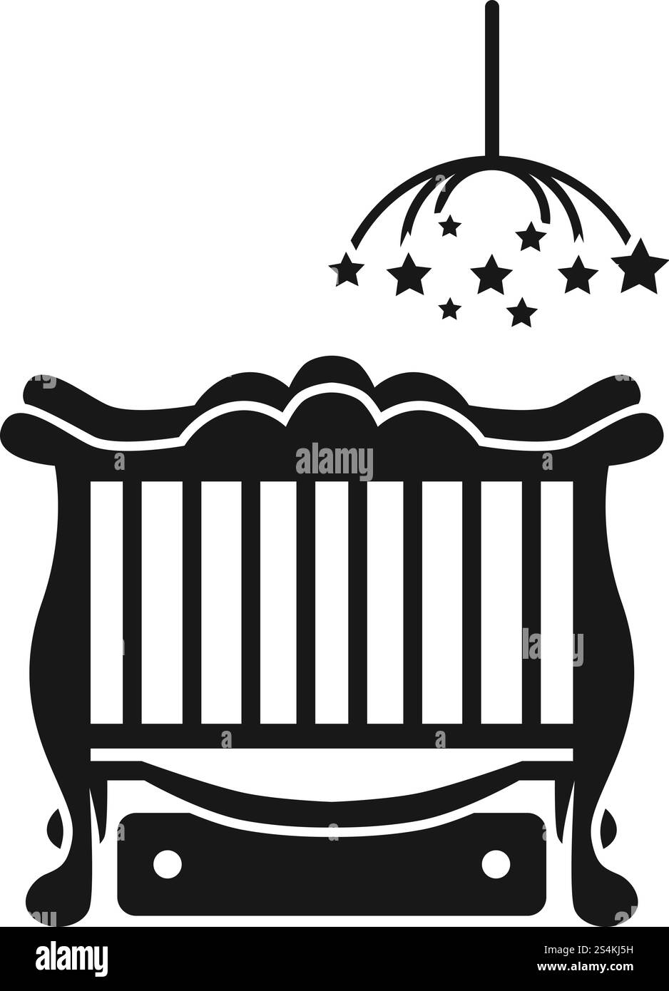 Baby cot with laundry box icon. Simple illustration of baby cot with ...