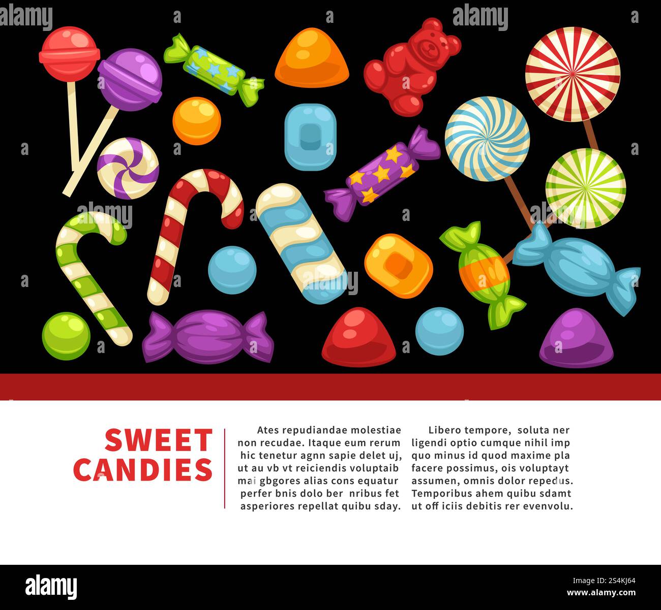 Sweet candies promotional internet poster with bright lollipops in ...