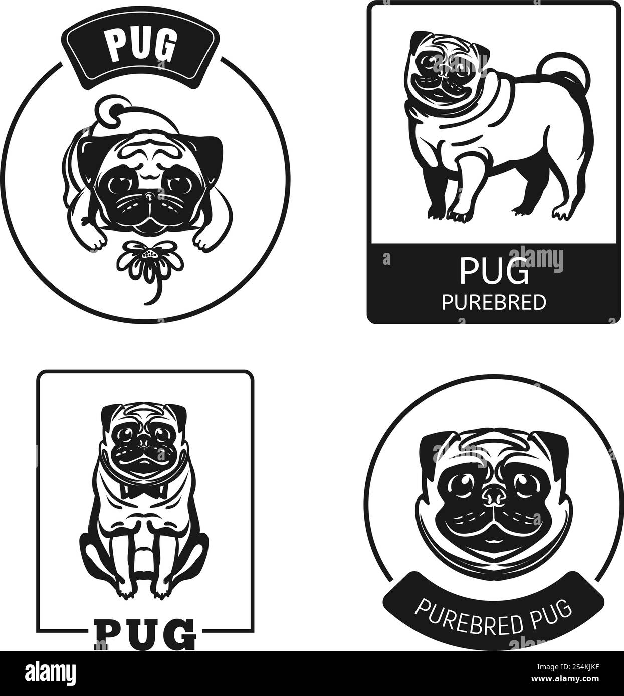 Pug icon set. Simple set of pug vector icons for web design on white background. Pug icon set ...