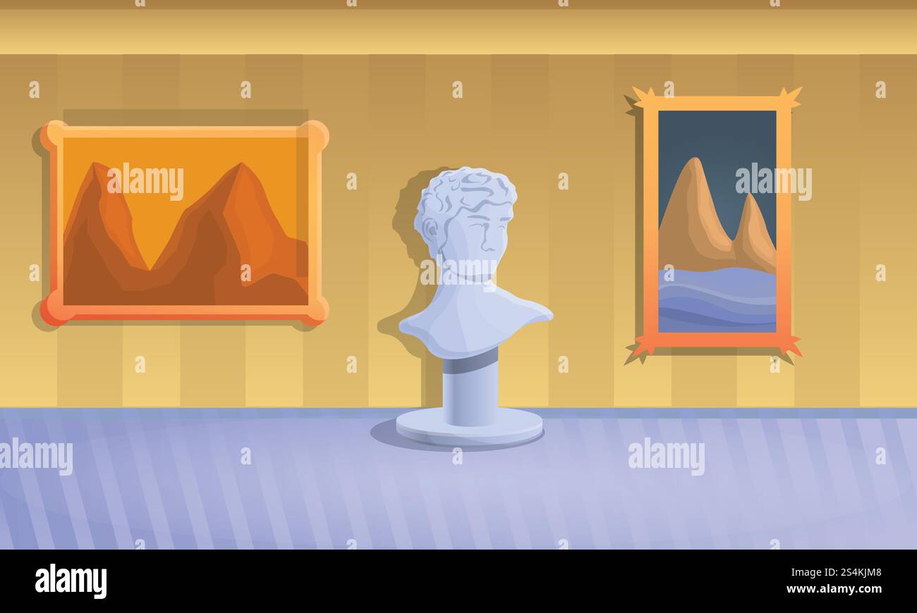 Museum sculpture concept banner. Cartoon illustration of museum ...