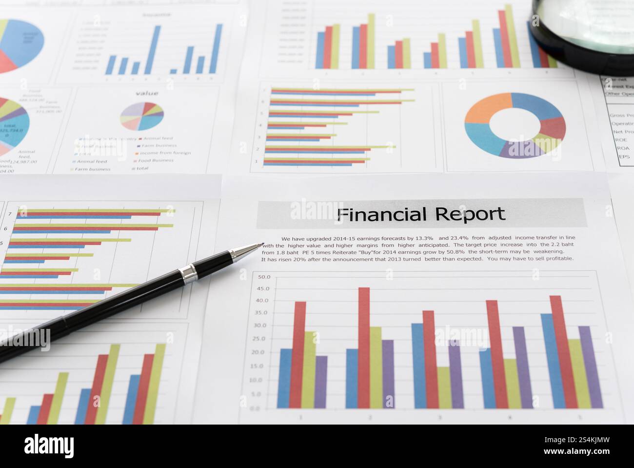 Business graphs and charts report with pen on desk of financial advisor ...