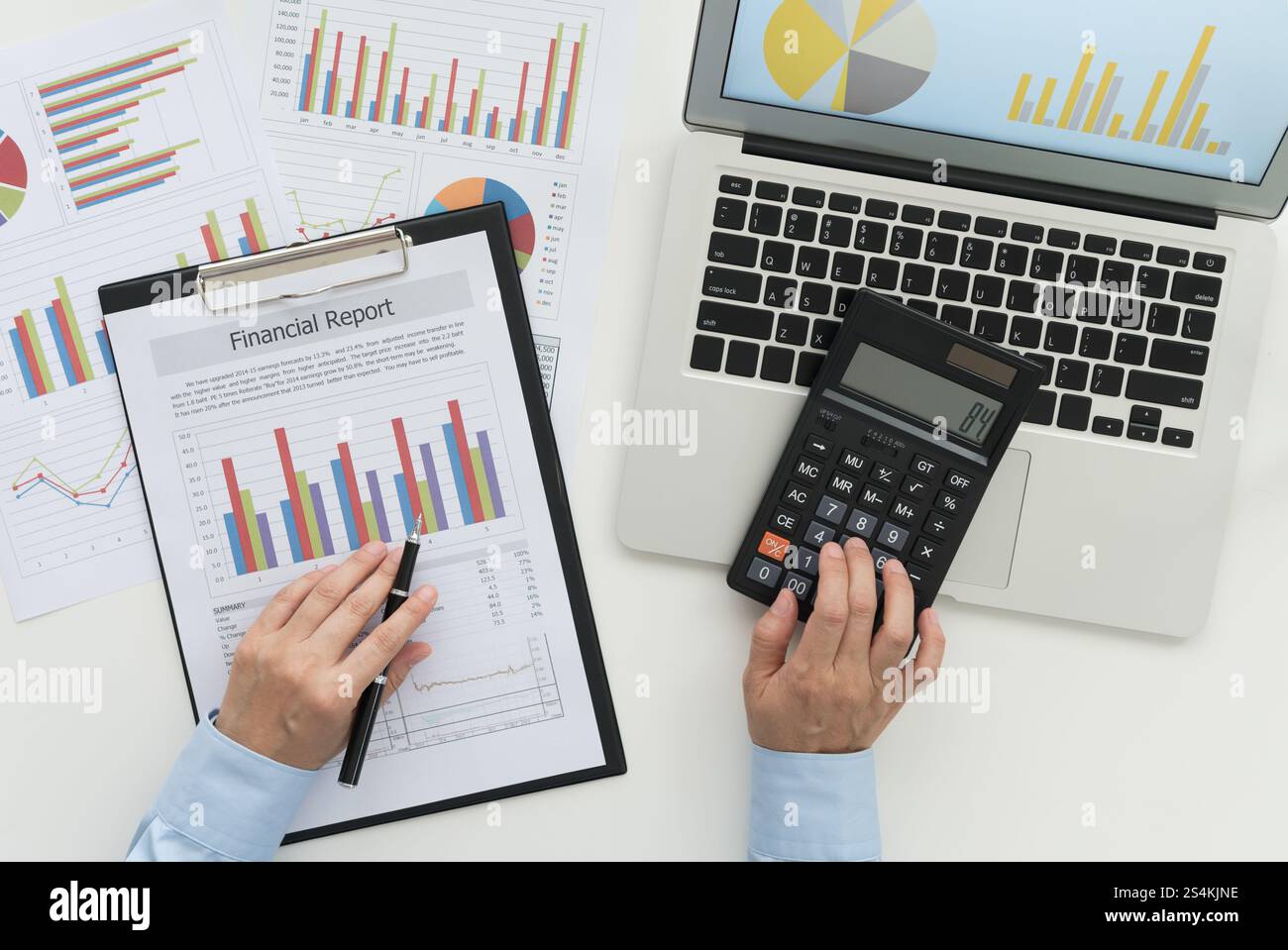 Financial analyst reviewing data in financial statement. Accounting ...