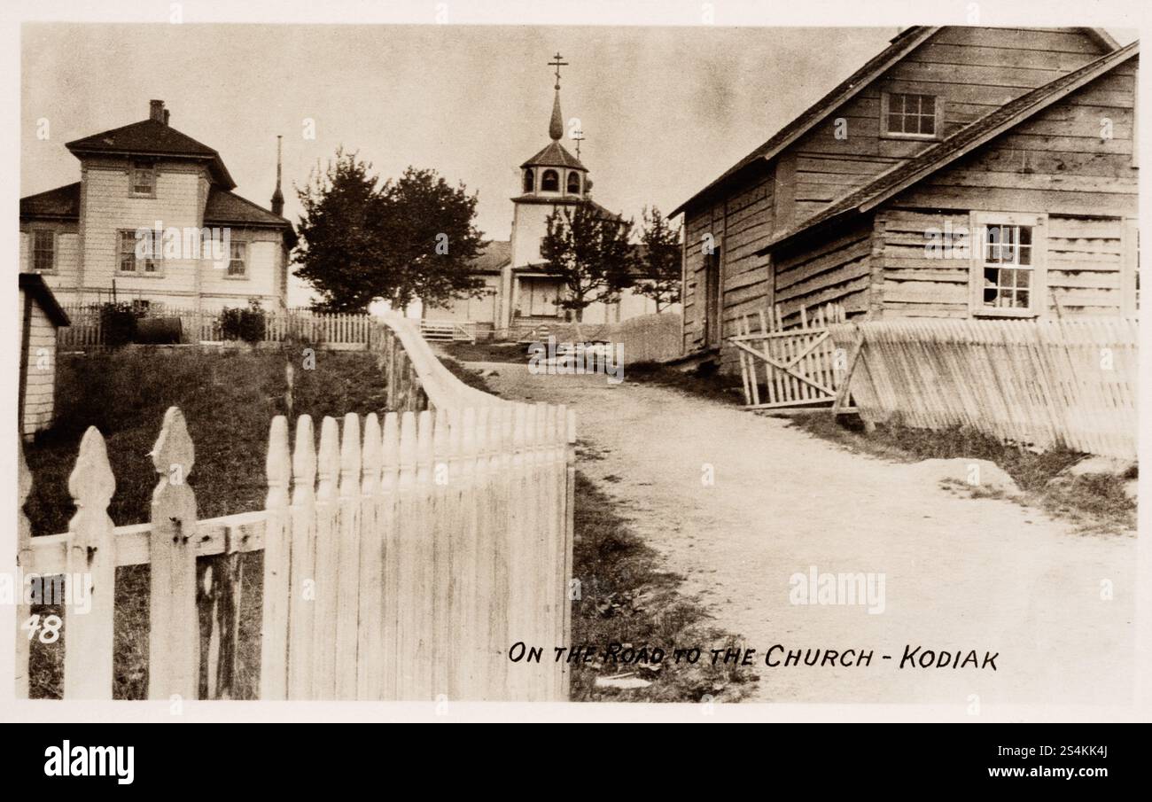 Road to Church, Kodiak Alaska USA, approx 1900s-1920s postcard ...